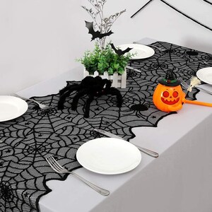 Halloween Table Decor, 5 Pack Set, Spider Web Table Cloth, Black Lace ...