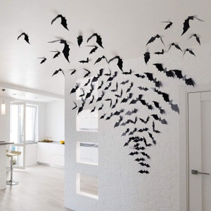 Halloween 3D Bats Wall Decor, 4 Sizes Waterproof Black Spooky Decor ...