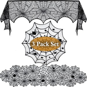 Halloween Table Decor, 5 Pack Set, Spider Web Table Cloth, Black Lace ...