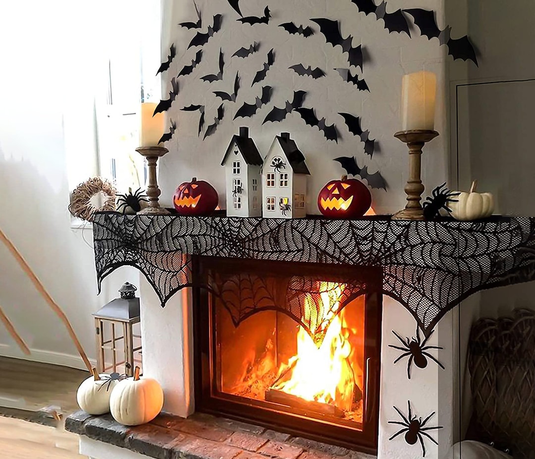 Halloween Table Decor, 5 Pack Set, Spider Web Table Cloth, Black Lace ...