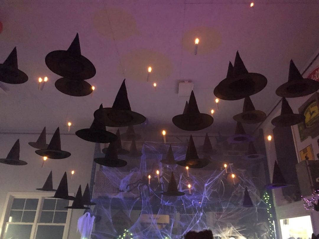 Halloween Decor, Floating Witch Hats With 3D Bats, Halloween Party ...