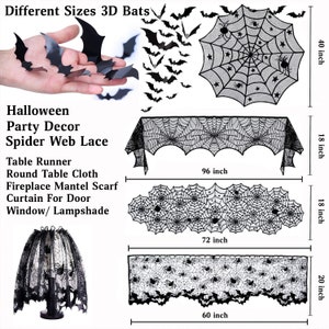 Halloween Table Decor, 5 Pack Set, Spider Web Table Cloth, Black Lace ...