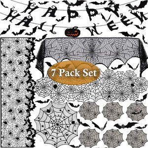 Halloween Table Decor, 5 Pack Set, Spider Web Table Cloth, Black Lace ...