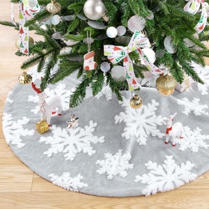 Christmas Tree Skirt, 24/36/48 Inch, 3D White Snowflake Tree Skirt ...