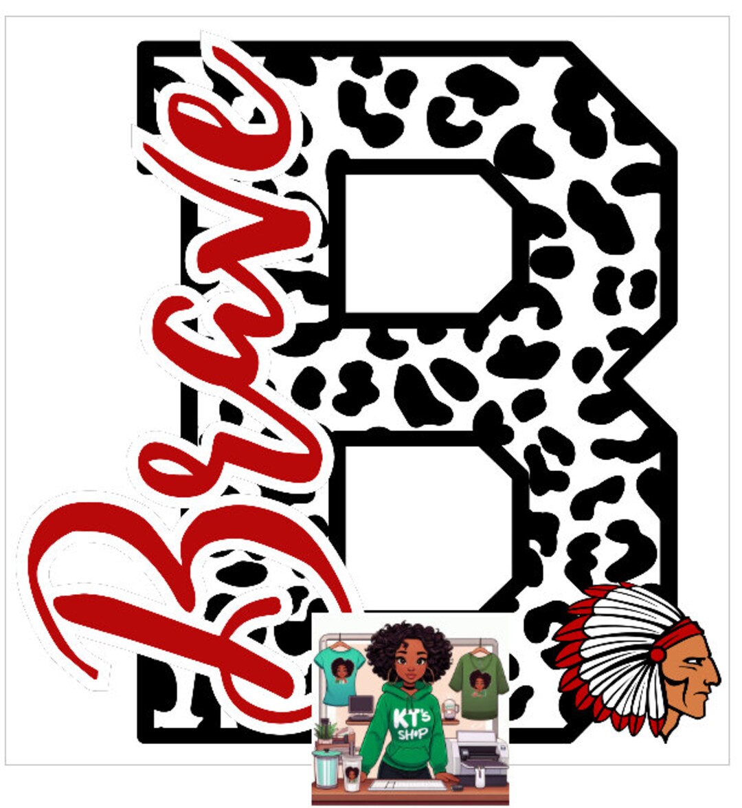 Braves School Mascot Red Black and White Leopard B PNG - Etsy