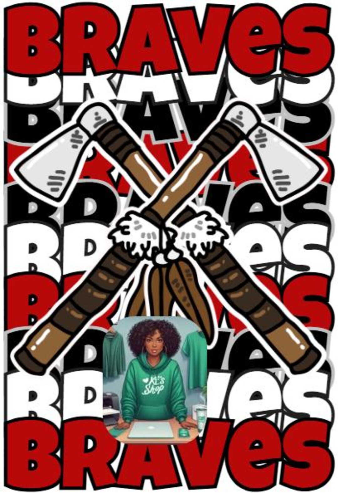 Braves School Mascot Red, Black, and White Stacked With Tomahawks PNG ...
