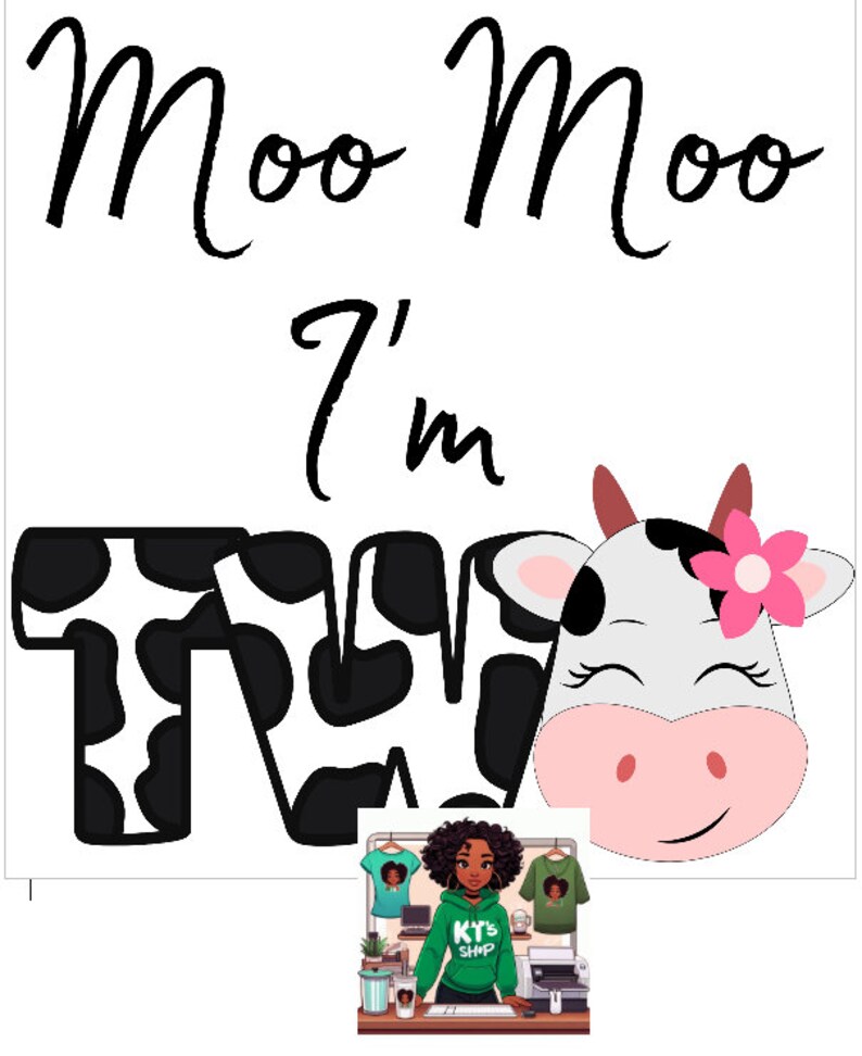 Girl Moo Moo I'm Two Cow Birthday Png Download Only - Etsy