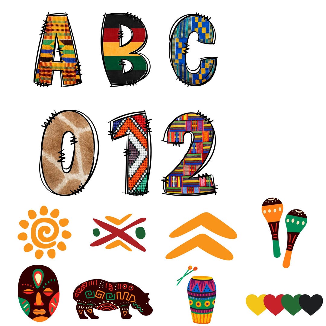 African Doodle Font - Alphabet and Numbers - PNG Download Only - Etsy