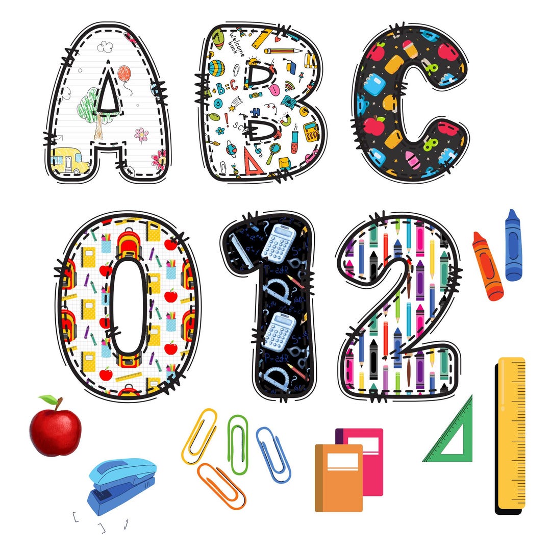 School Doodle Font - Alphabet and Numbers - PNG Download Only - Etsy