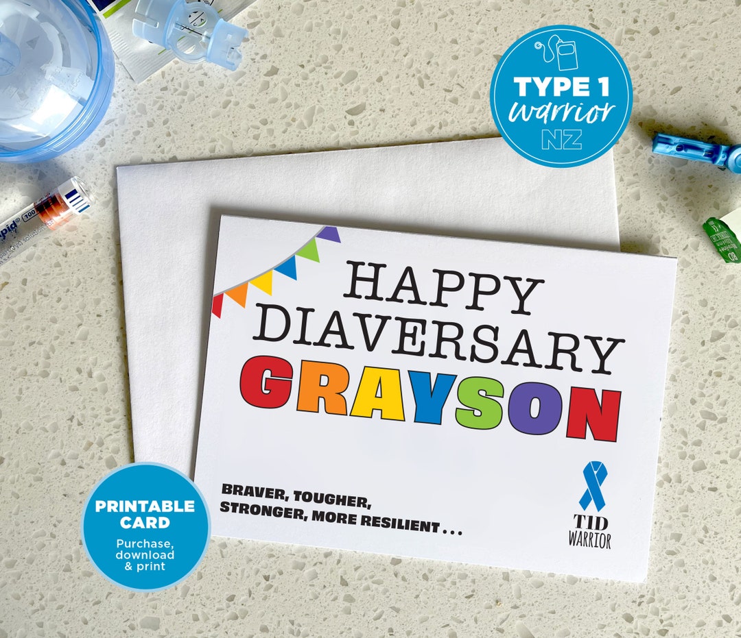 Type 1 Diabetes | Rainbow Happy Diaversary | T1D Personalised Blank ...