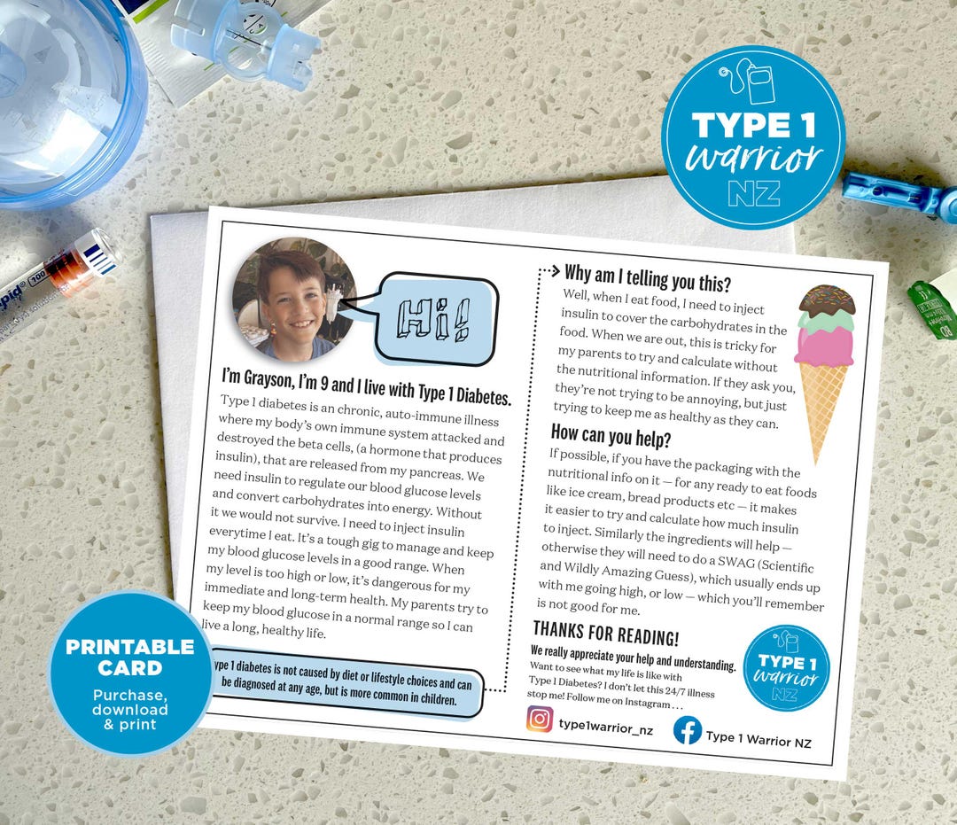 Type 1 Diabetes Information Card - Etsy