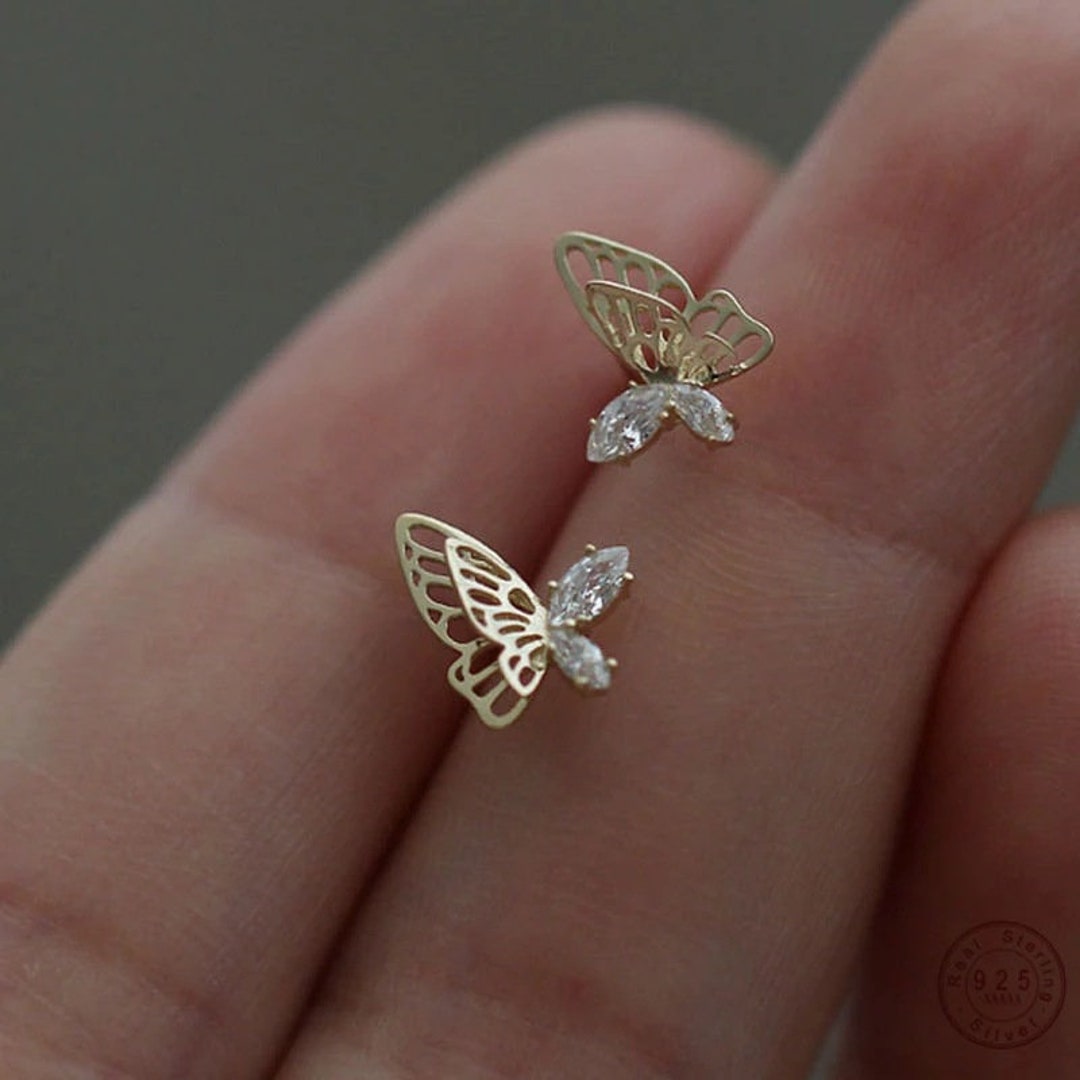 Gold Butterfly Earring Gold Cz Butterfly Earrings Butterfly - Etsy