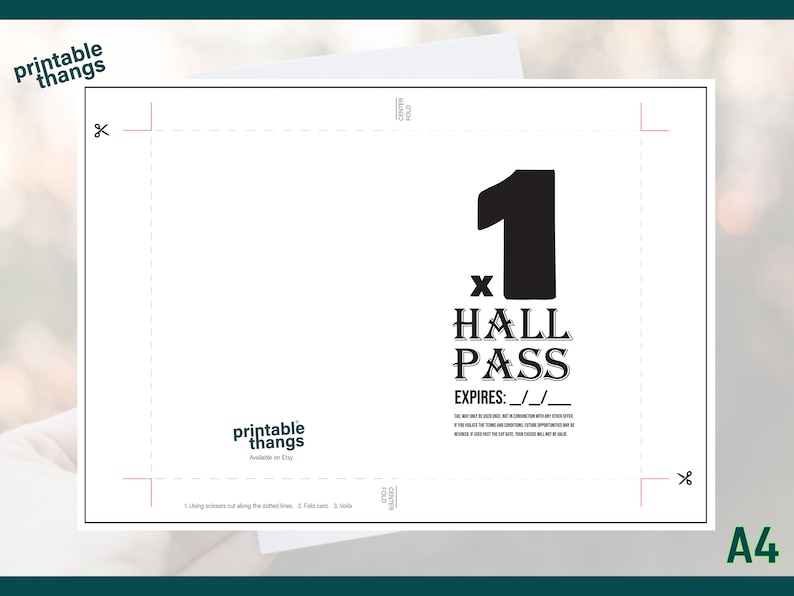 Hall Pass | Greeting Card | Printable | PDF | JPG - Etsy