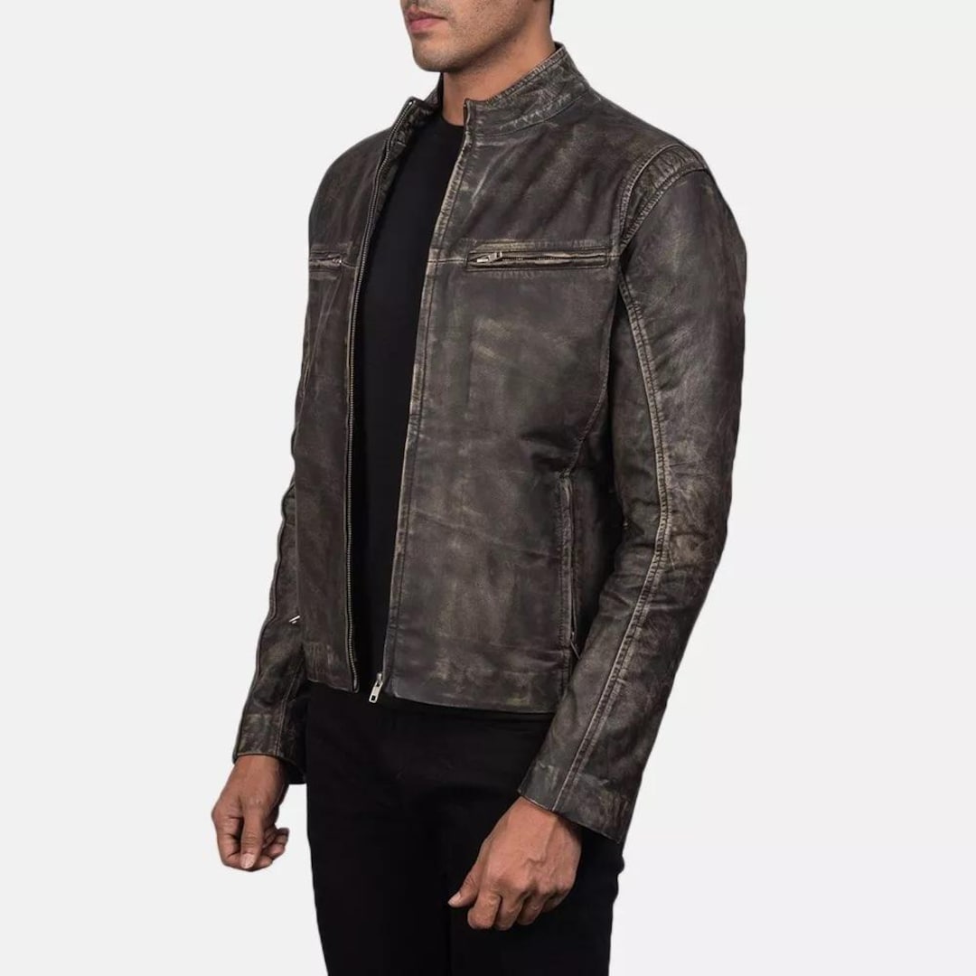 Men's Genuine Goatskin Leather Jacket, Distressed Leather Jacket for ...
