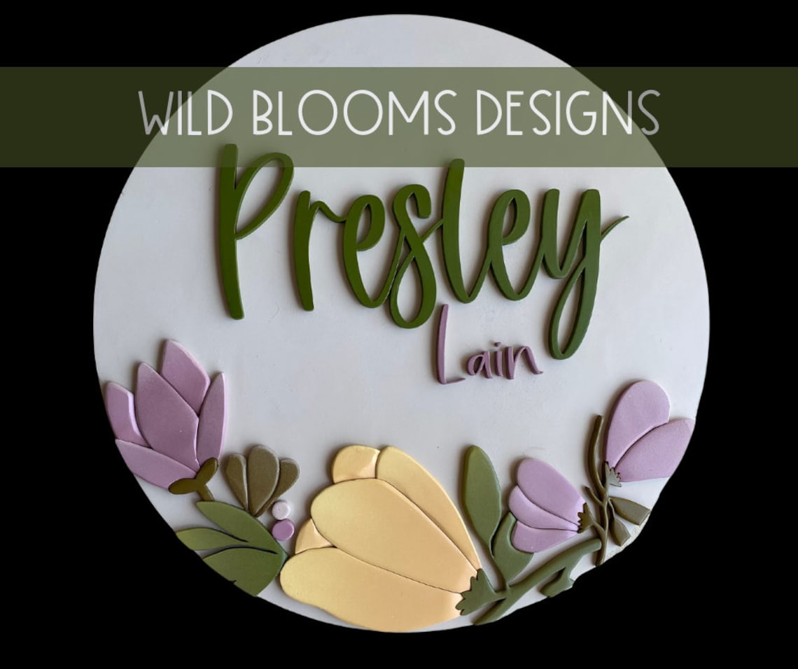 Laser Ready SVG Flower Name Sign Boho Flowers Nursery Sign - Etsy