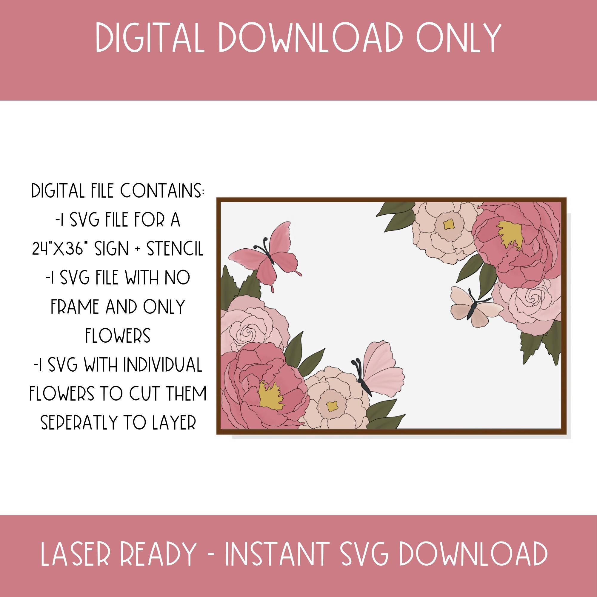 Laser Ready SVG Flower Name Sign SVG, Boho Flowers Nursery Sign, Framed ...