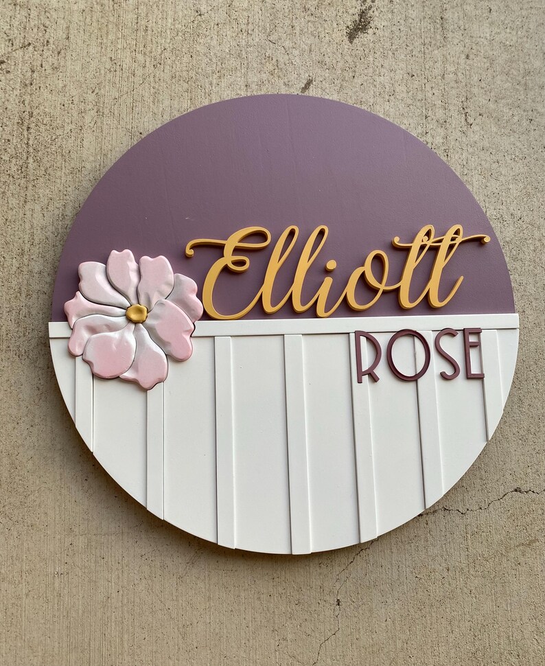 Laser Ready SVG Flower Name Sign, Boho Flowers Nursery Sign, Round Name ...