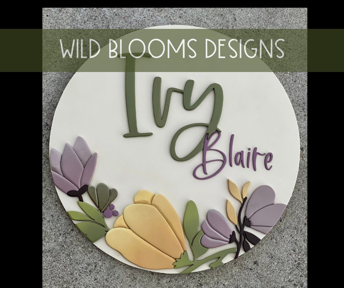 Laser Ready SVG Flower Name Sign Boho Flowers Nursery Sign - Etsy