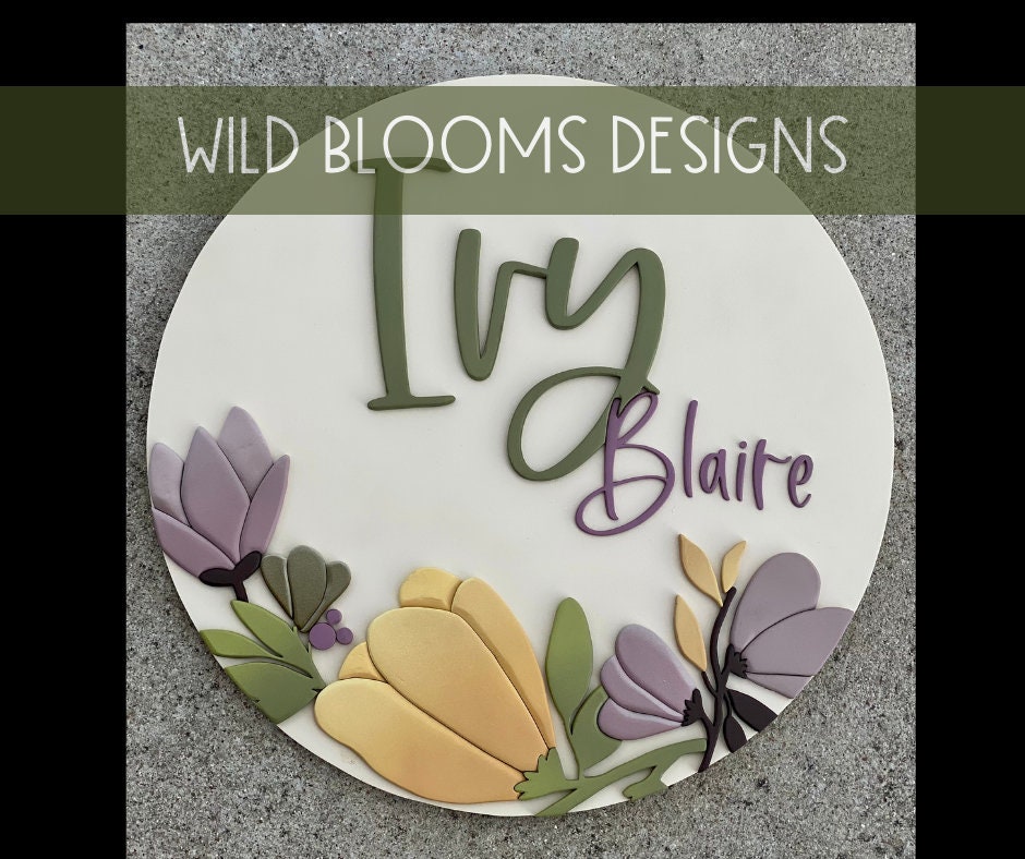 Laser Ready SVG Flower Name Sign Boho Flowers Nursery Sign - Etsy