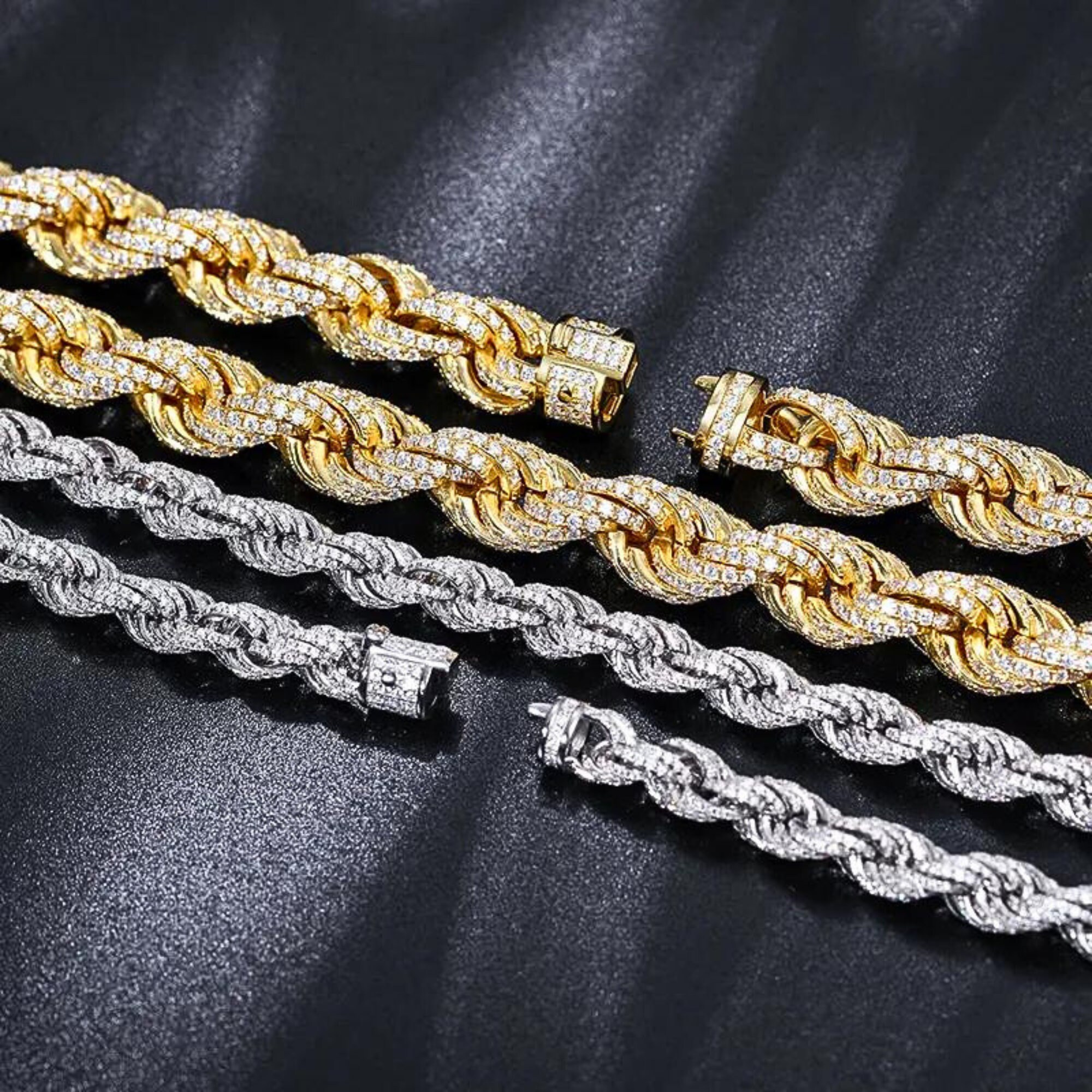Luxury VVS Moissanite Diamond Twist Rope Chain, 925 Sterling Silver ...