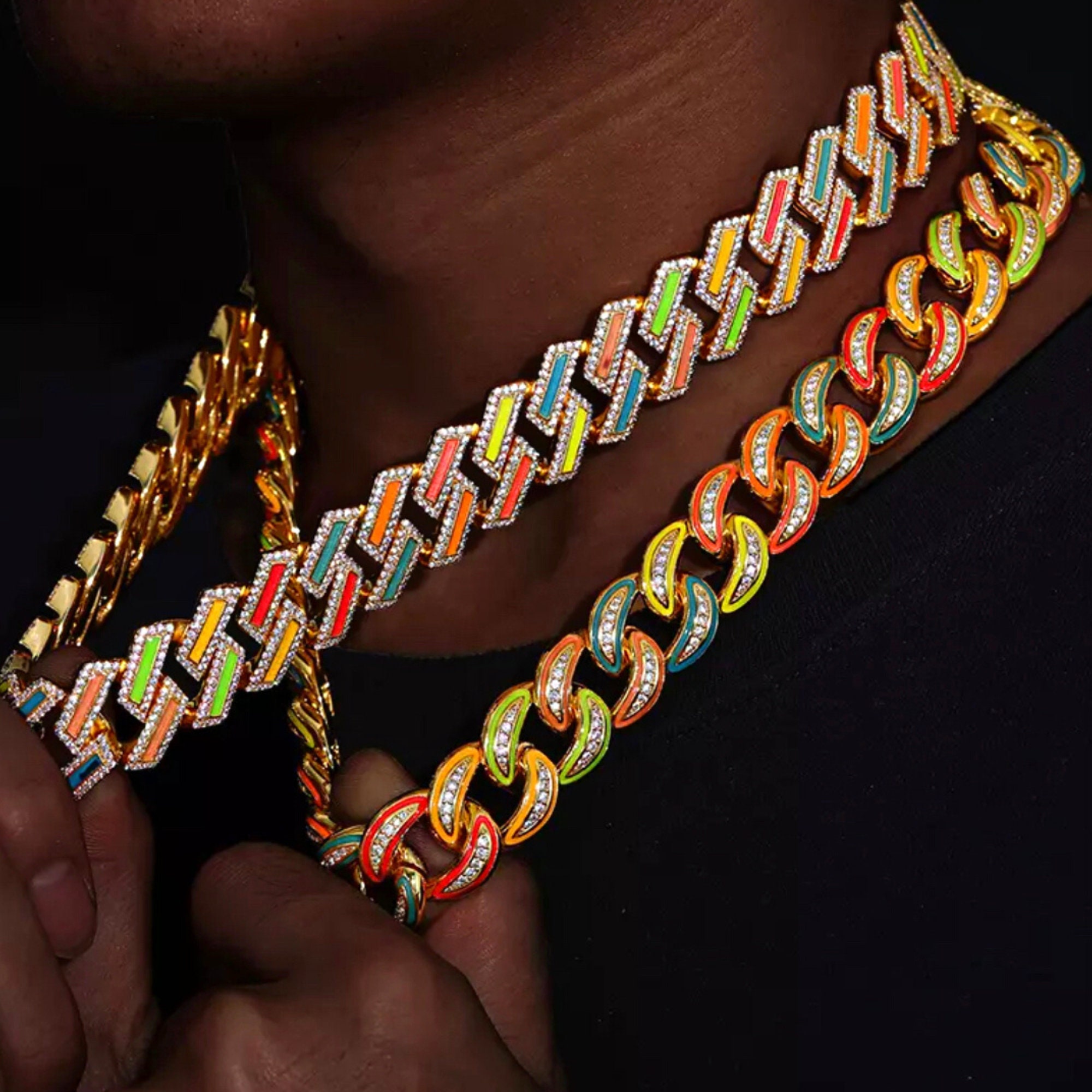 Cuban Link Chain 5A Cubic Zircon Iced Out Chain Glow in the - Etsy