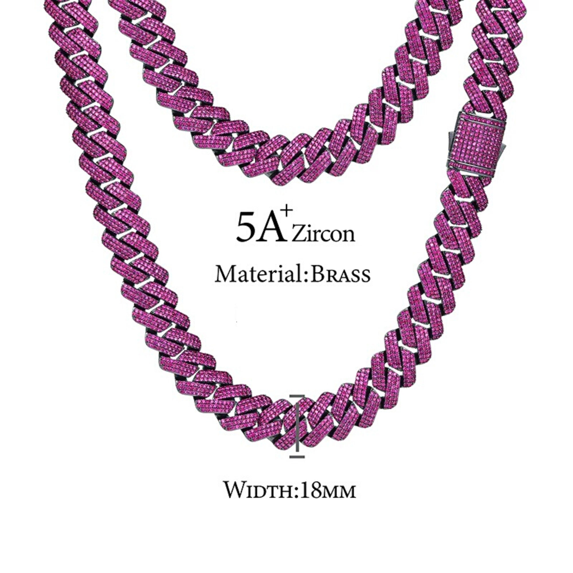 Dark Pink Cuban Link Chain 19MM Prong Iced Out Chain Hip Hop - Etsy