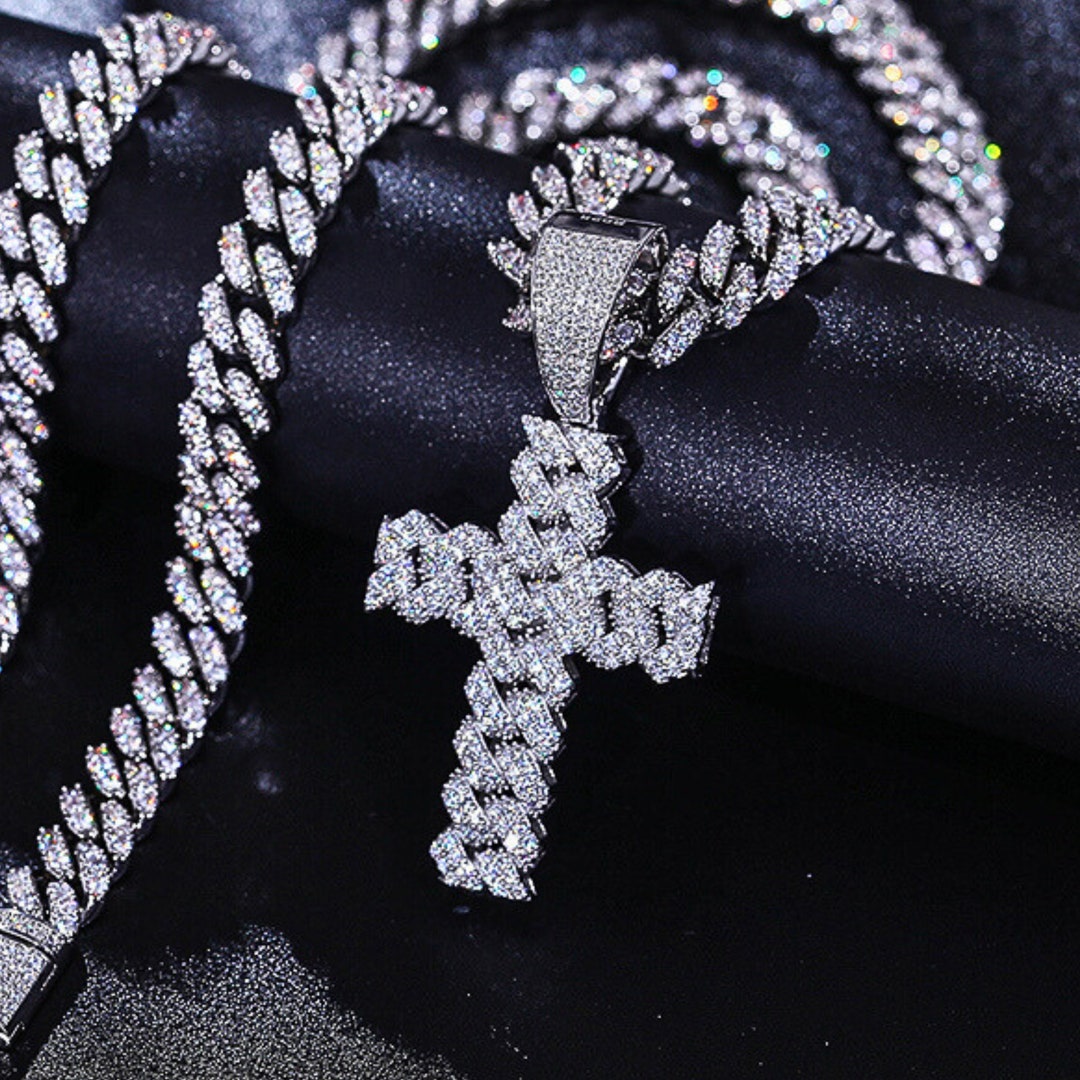 VVS Moissanite Iced Out Cuban Cross Pendant, Bling Hip Hop Pendant ...
