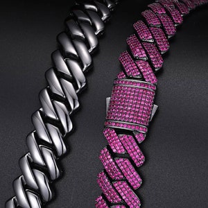 Dark Pink Cuban Link Chain, 19MM Prong Iced Out Chain, Hip Hop Chain ...