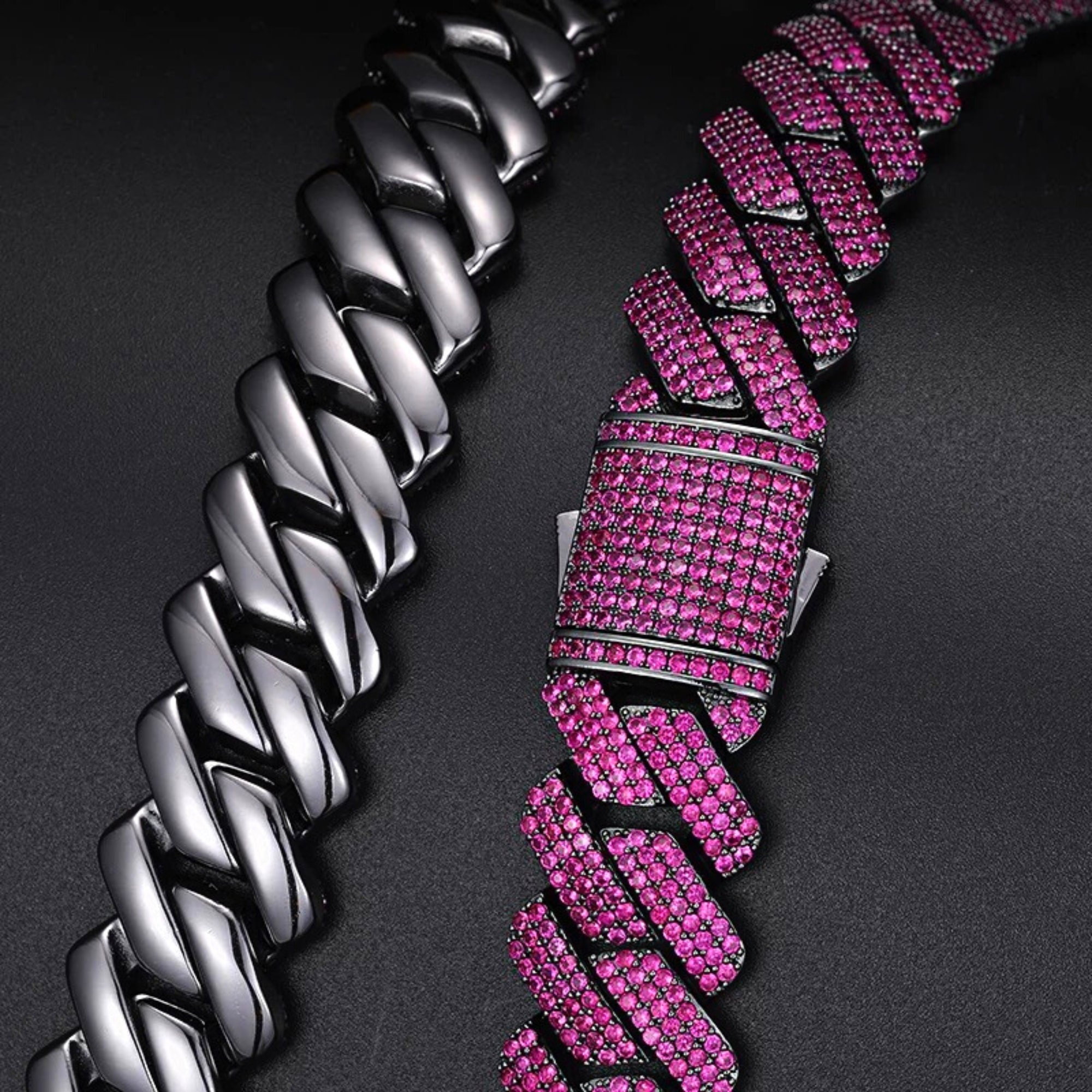 Dark Pink Cuban Link Chain 19MM Prong Iced Out Chain Hip Hop - Etsy