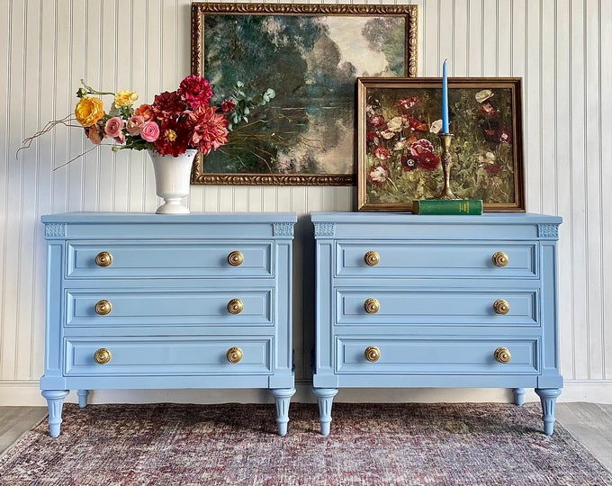 Light Blue Nightstands Bedside Tables Cool Blue Gold Accents Side ...