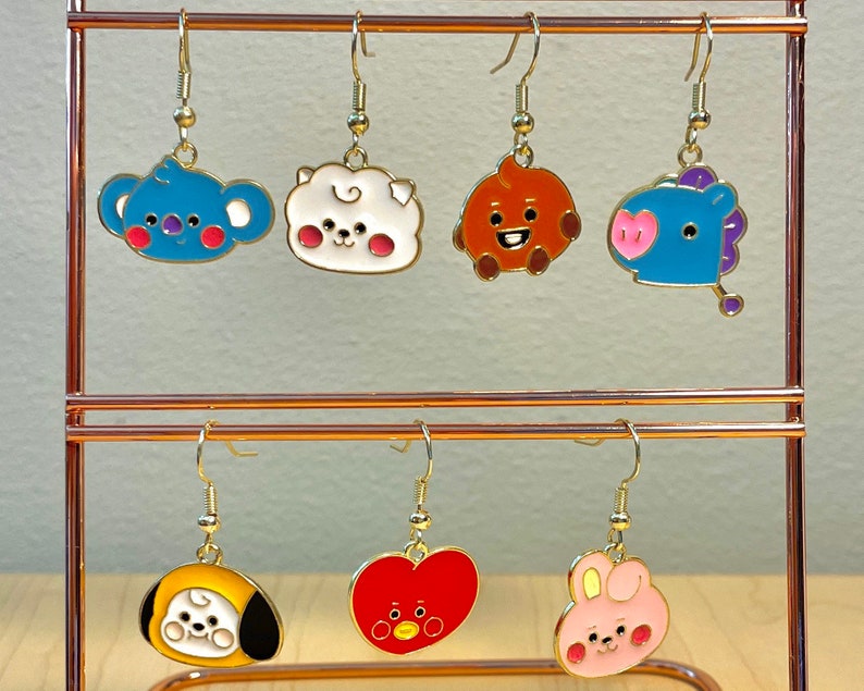 Bt21 Inspired Dangle Earrings Bts Kpop Hypoallergenic - Etsy
