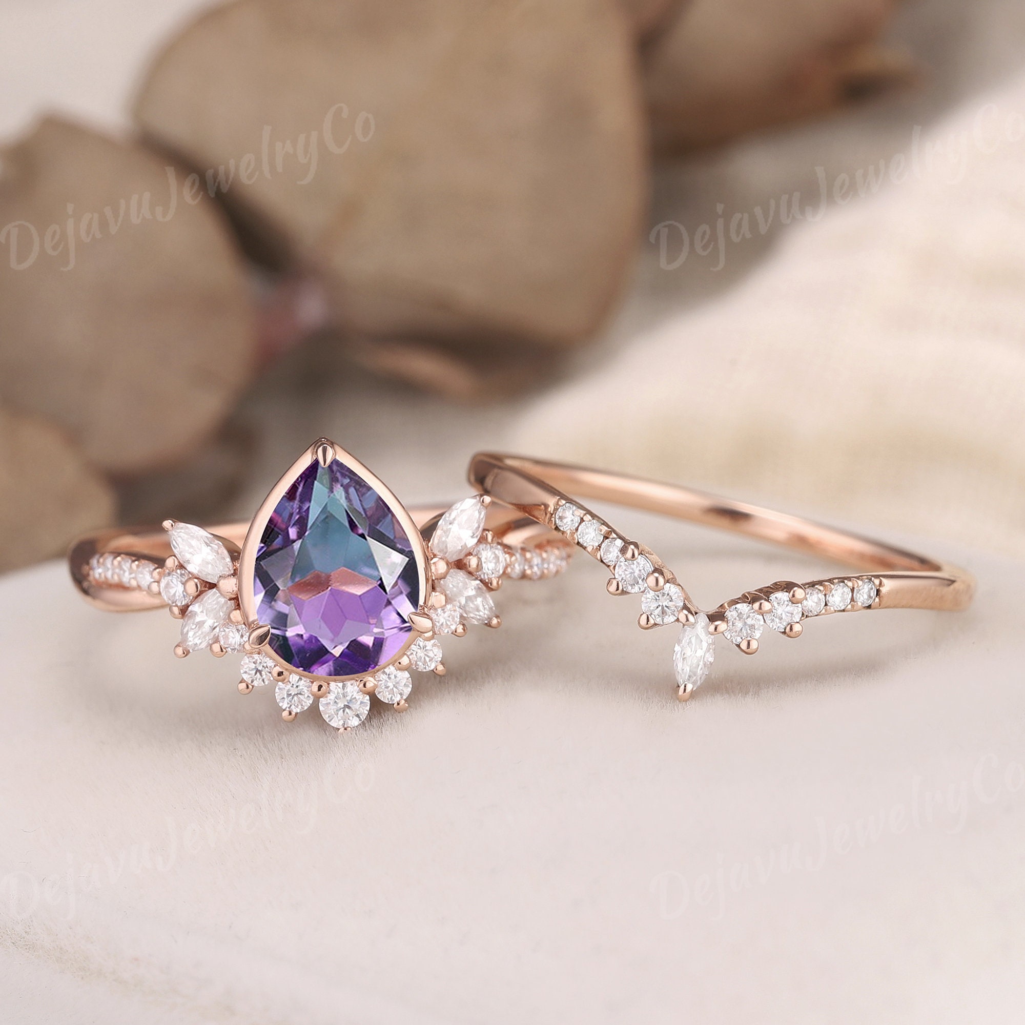 Amethyst Engagement Ring Set Art Deco Moissanite Cluster Wedding Ring ...
