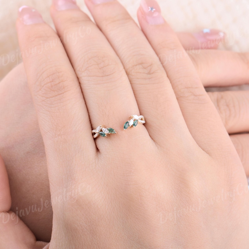 Unique Moss Agate Ring Open Wedding Band Women Ring Enhancer Curved ...
