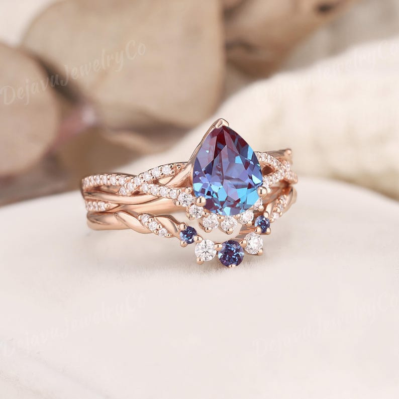 Infinity Alexandrite Wedding Ring Unique Pear Shape Engagement Ring ...
