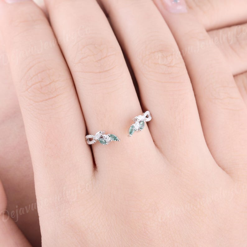 Unique Moss Agate Ring Open Wedding Band Women Ring Enhancer Curved ...