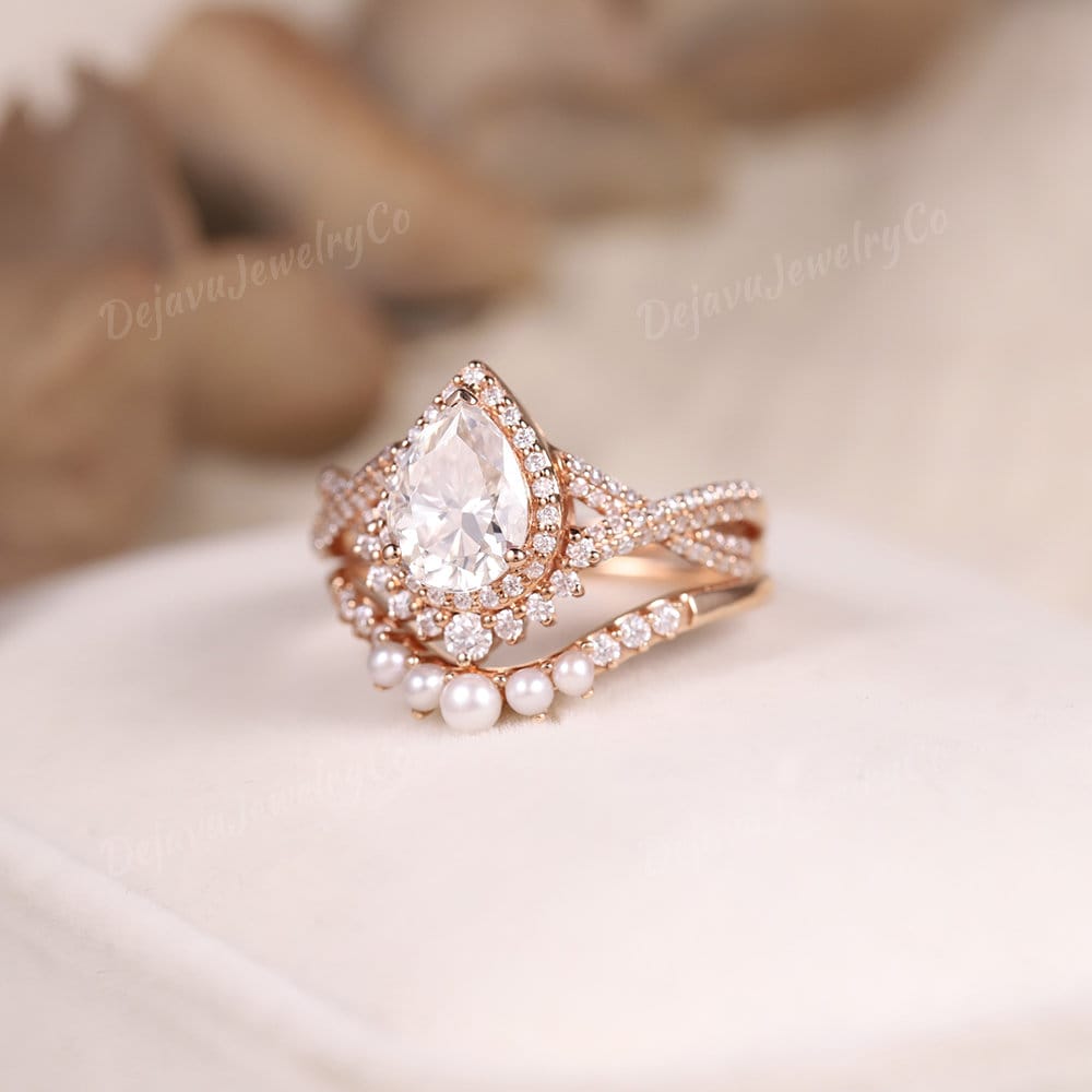 Infinity Lab Grown Diamond Engagement Ring Set Rose Gold Twisted ...