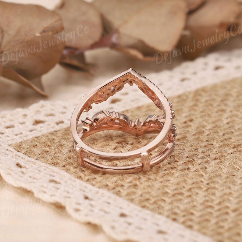 Marquise Moissanite Wedding Band Art Deco Unique Rose Gold Enhancer ...
