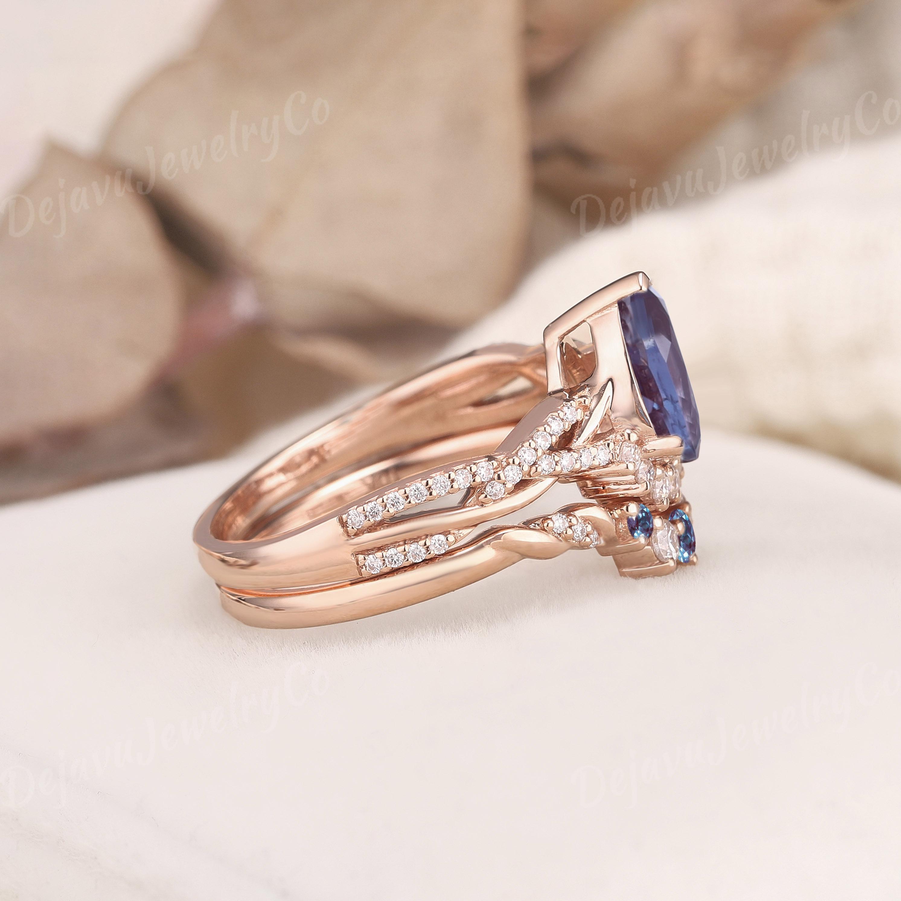 Infinity Alexandrite Wedding Ring Unique Pear Shape Engagement Ring ...