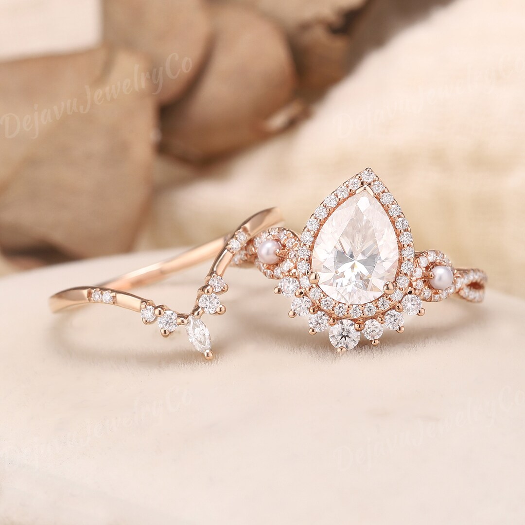 1ct Infinity Lab Grown Diamond Engagement Ring Set 2pcs Rose Gold ...