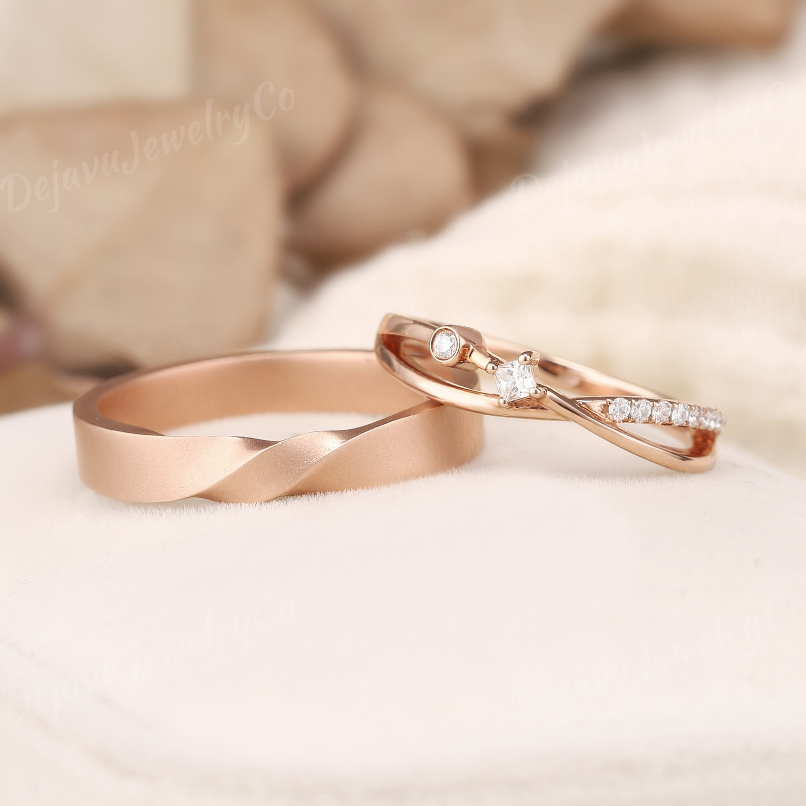 Star Couple Rings Set Love Forever Diamond Twist Ring for Women Rose ...