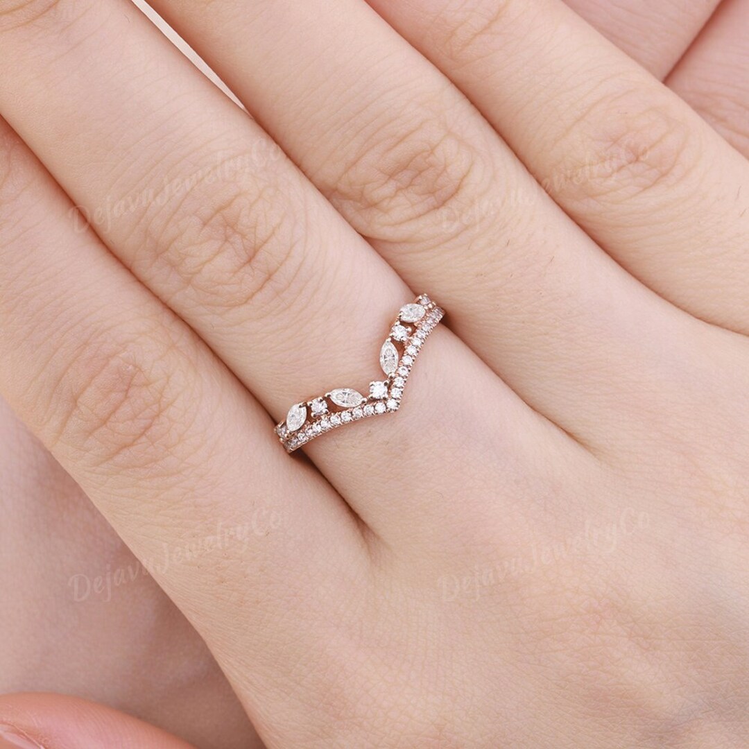 Delicate Diamond Wedding Band Women Rose Gold Ring Vintage Petal ...