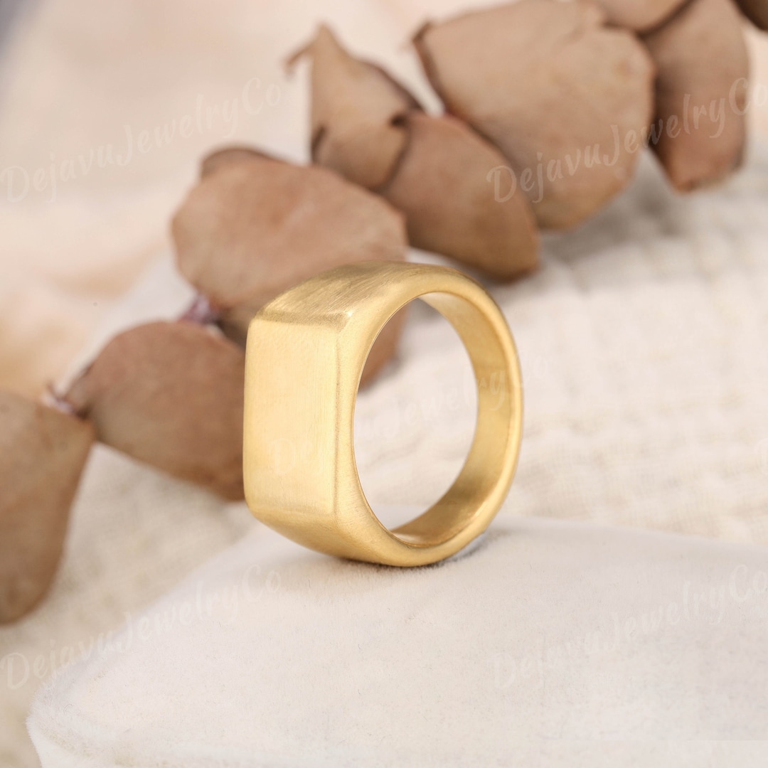 Brushed Engraved Square Signet Ring Silver Gold Square Signet Ring ...