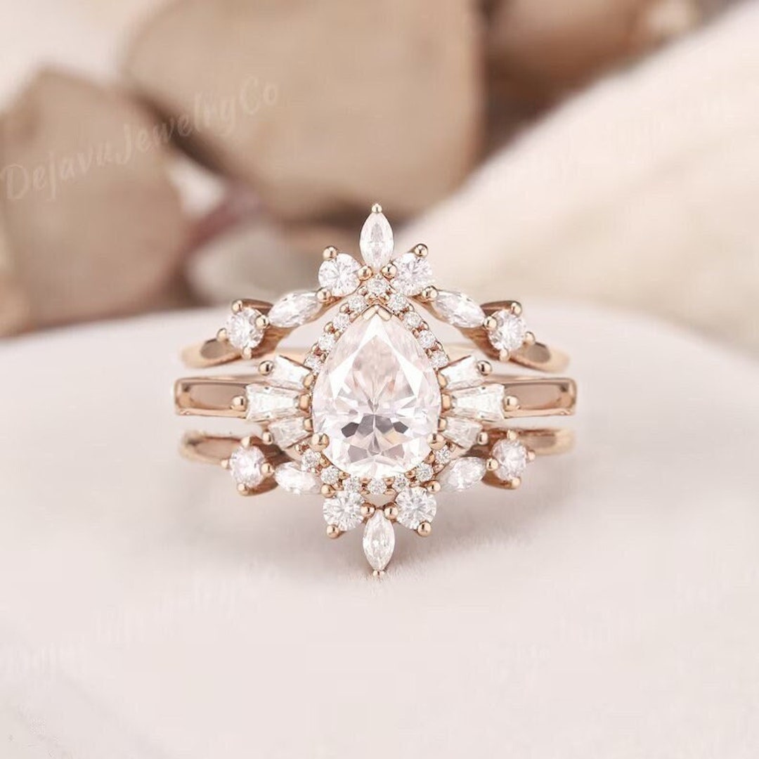 Vintage Moissanite Engagement Ring Art Deco Starburst Ring Rose Gold ...