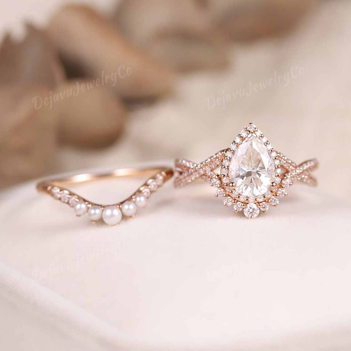 Infinity Lab Grown Diamond Engagement Ring Set Rose Gold Twisted ...