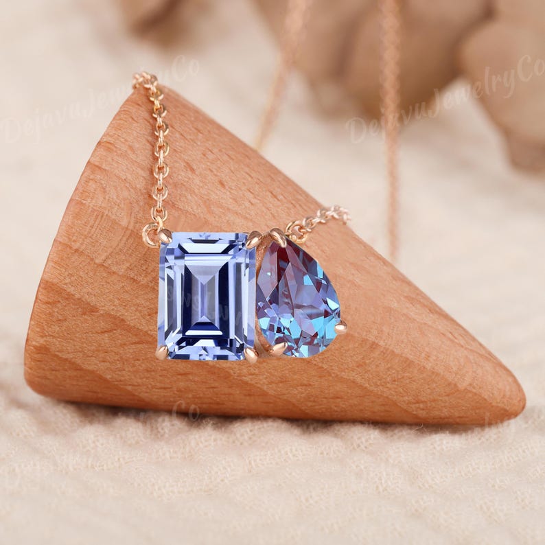 Rose Gold Necklace Sapphire Alexandrite Jewelry Toi Et Moi Pendant ...