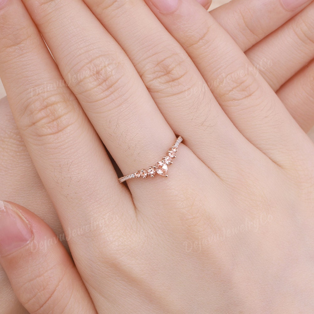 Delicate Morganite Curved Wedding Ring Unique Chevron Wedding Band ...