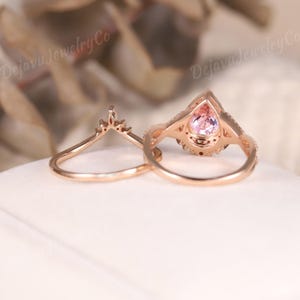 Vintage Peachy Pink Sapphire Engagement Ring Delicate Pear Sapphire ...