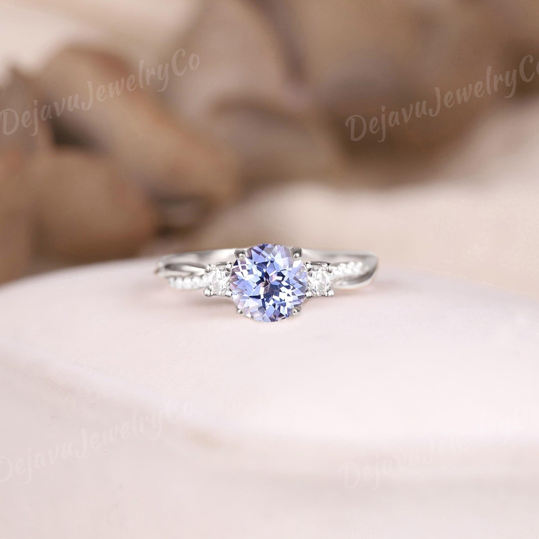 Three Stone Bridal Ring 7mm Cornflower Sapphire Engagement Ring ...