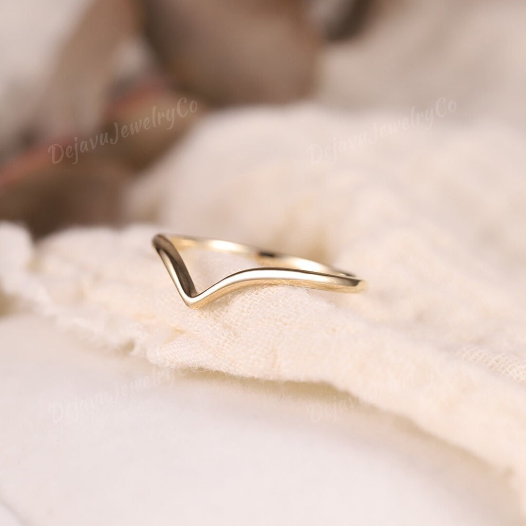 Chevron Wedding Band Solid Yellow Gold Matching Stacking Dainty Yellow ...