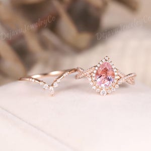 Vintage Peachy Pink Sapphire Engagement Ring Delicate Pear Sapphire ...